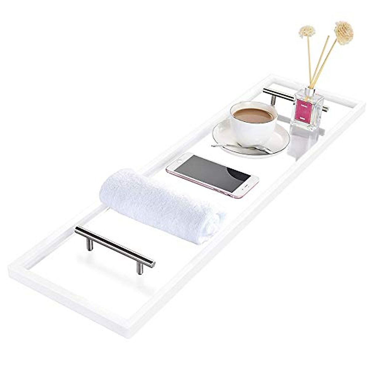 ZXMOTO Clear Bathtub Caddy Tray 33 Inch Acrylic Bathtub Tray Caddy Tray with Stainless Steel Handles