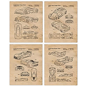 Vintage McLaren Aston Martin Lamborghini Mercedes Patent Prints, 4 (8x10) Unframed Photos, Wall Art Decor Gifts Under 20 for Home Office Man Cave College Student Teacher F1 Team Car Racing Champion