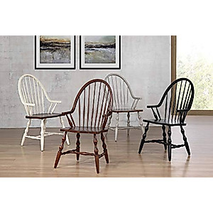 Sunset Trading Windsor Dining Chair with Arms, Antique Black with Cherry Rub (DLU-C30A-AB-2)