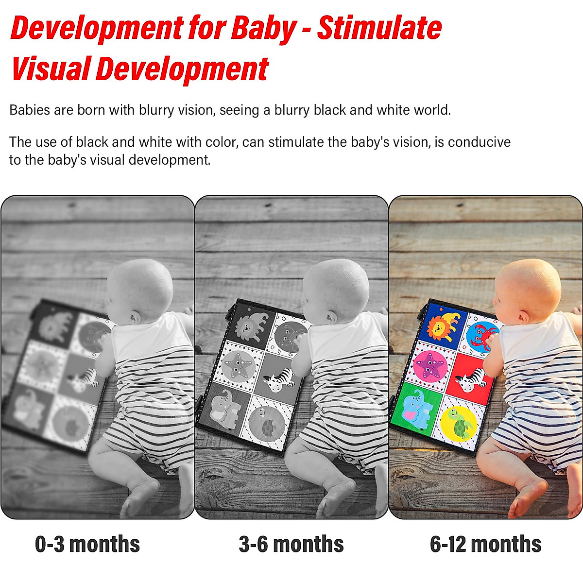 Tyseoome Tummy Time Mat, Baby Mirror,Infant Toys Baby Toys 3-6 7 8 9 10 11 12 Months,Newborn Toys Sensory Toy Montessori Sensory Crinkle Black and White Book Boys Girls Soft Floor Mirror