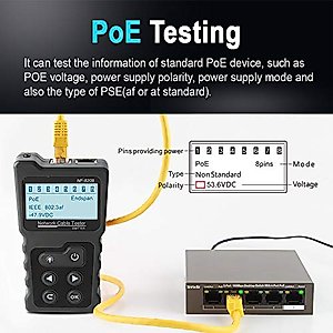 Network Cable Tester RockyMars NF8209, Wire Tracker with PoE Testing, Port Flash, Cable scan, Length Measurement, and Continuity Testing Function for CAT5e/CAT6/CAT6a, LCD Display