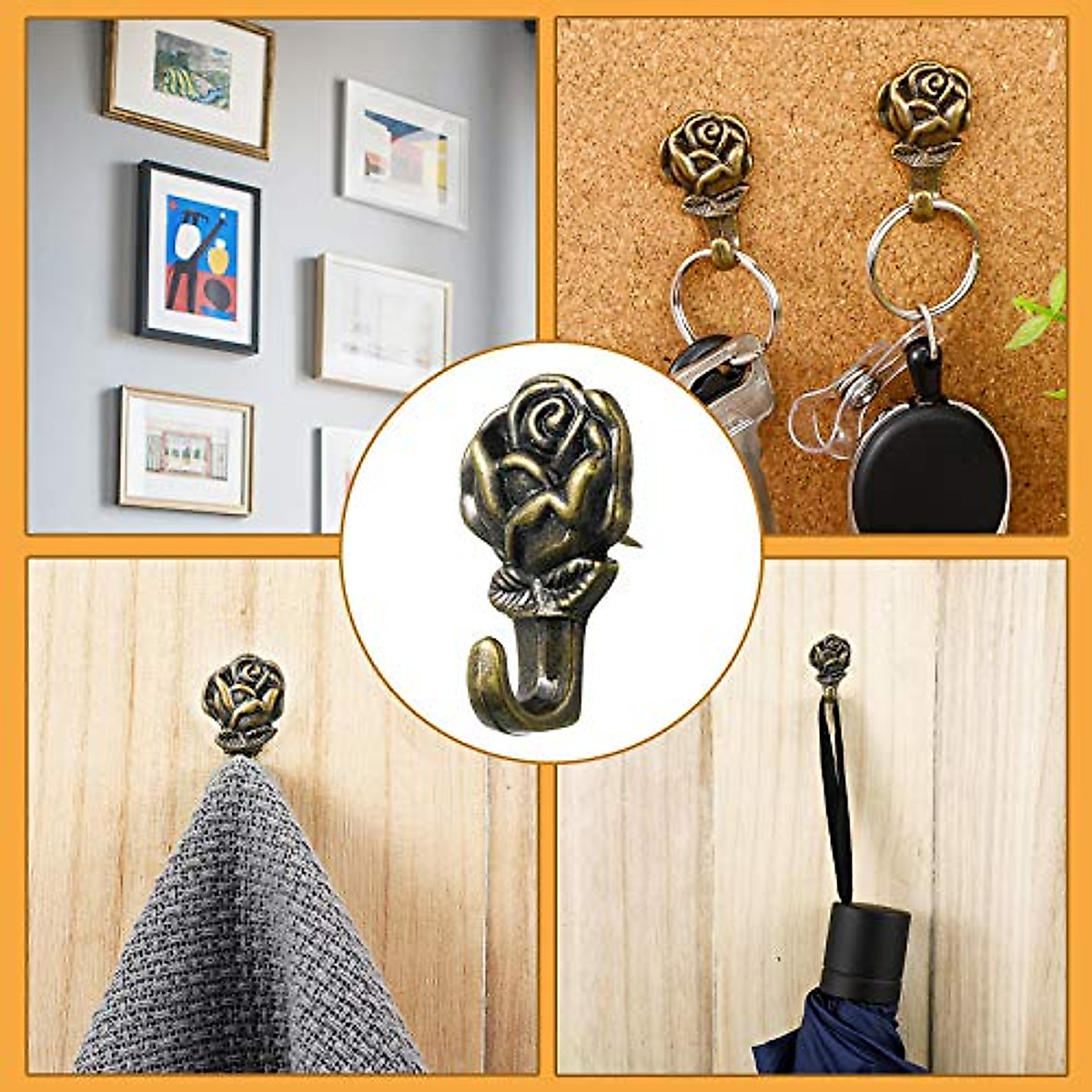 20 Pieces Push Pin Hangers Plant Shape Pin Hook Hanger Zinc Alloy Picture Hanging Hook Pin Bronze Wall Hooks (Rose)