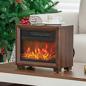 ORALNER Mini Electric Fireplace Heater for Indoor Use, 13 Inch Portable Fireplace Heater with Realistic Flame Effect, Overheat Protection, Compact Space Heater for Bedroom, 750W, Brown