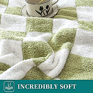 SeaRoomy Soft Throw Blanket Checkerboard Lightweight Reversible Plaid Fuzzy Cozy Microfiber Knit Checkered Blanket for Couch Bed Decor Gift(Sage Green, 51×63in)