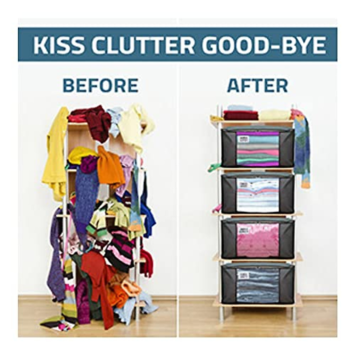 NestNeatly Large Capacity Clothes Storage Bag Organizer with Reinforced Handle for Comforters, Blankets, Bedding, Foldable with Sturdy Zipper, Clear Window, 3 Pack, Gray