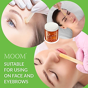 MOOM Organic Sugar Waxing Kit with Lavender & Chamomile - Natural Sugar Hair Removal Glaze with 18 Hair Wax Strips & 4 Applicator Sticks for Face & Body 6 oz.1 Pack