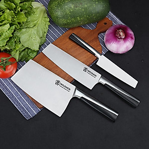 WILDMOK 3pcs Knife Set Stainless Steel Kitchen Knives Set 7inch Bone Chopper 7inch Nakiri Knife and 5inch Utility Cutter with Stainless Steel & ABS Handle, Perfect Cutlery Set Gift