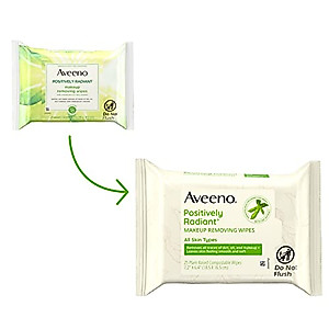Aveeno Positively Radiant Oil-Free Makeup Removing Facial Cleansing Wipes to Help Even Skin Tone & Texture with Moisture-Rich Soy Extract, Gentle & Non-Comedogenic, 25 ct.