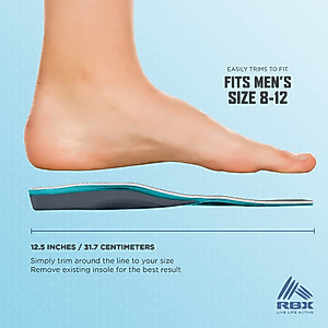 RBX Soothing Comfort Plantar Gel Orthotic Insoles, Full Length (Men, 8-12, Mint)