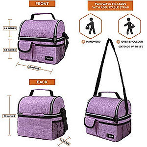 OPUX Insulated Dual Compartment Lunch Bag for Women | Double Deck Reusable Lunch Pail Cooler Bag with Shoulder Strap, Soft Leakproof Liner | Large Lunch Box Tote for Work, School (Purple), Standard