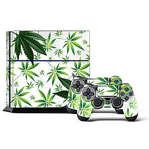 PS4 Console Designer Skin for Sony PlayStation 4 System plus Two(2) Decals for: PS4 Dualshock Controller Weeds White