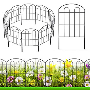 28 Pack Decorative Garden Fence Outdoor 24in (H) x 30ft (L) Coated Metal RustProof Landscape Wrought Iron Wire Border Folding Patio Fences Flower Bed Fencing Animal Barrier Section Panels Decor