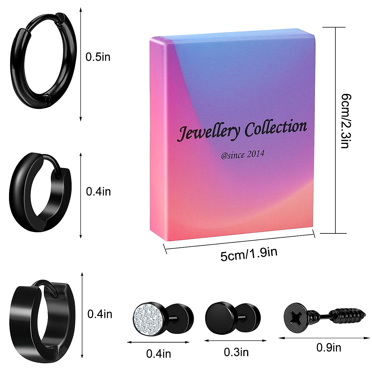 ONESING 18 Pairs Mens Earrings Black Earrings for Men Stainless Steel Earrings Piercing Jewelry Stud Hoop Punk Earrings Set