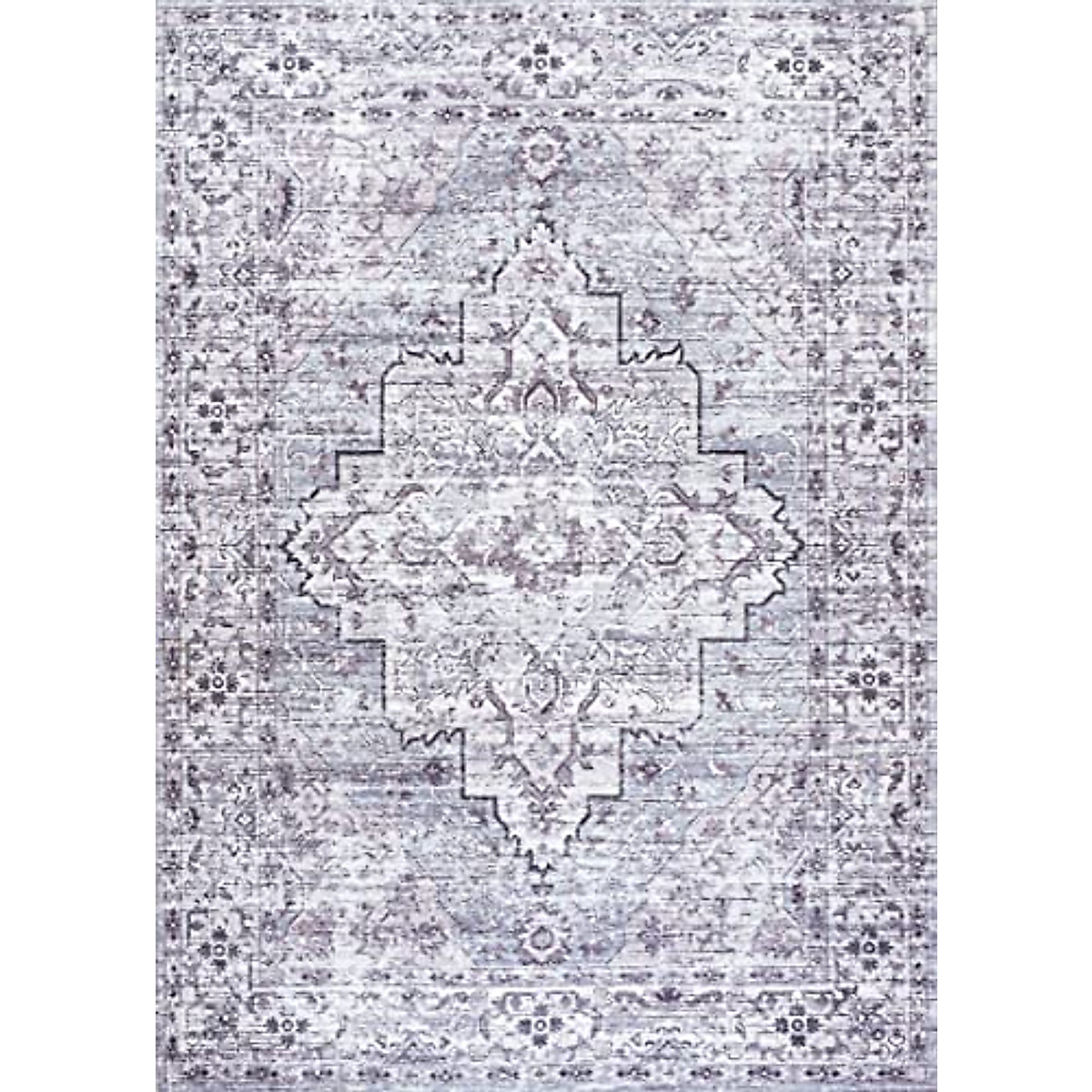 JONATHAN Y WSH102A-4 Didim Boho Gray Medallion Machine Washable Indoor Bohemian Transitional Area Rug,High Traffic,Kitchen,Living Room,Backyard,Non Shedding,4 X 6,Gray/Purple