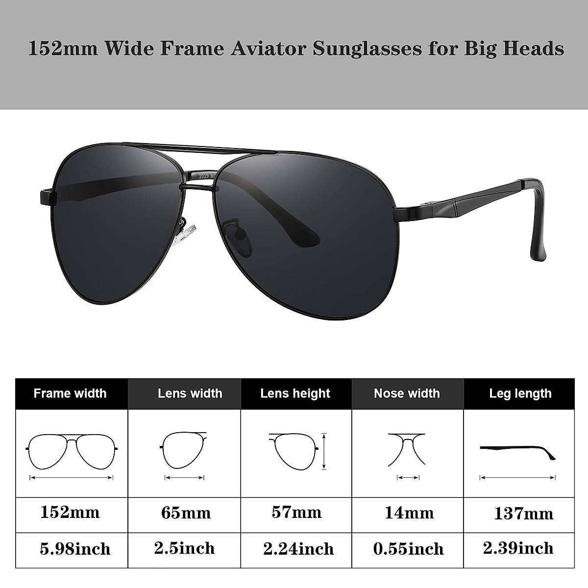 RCXKOOM Big XL Wide Frame Extra Large Polarized Aviator Sunglasses for Big Heads Men Oversized Military Pilot Glasses