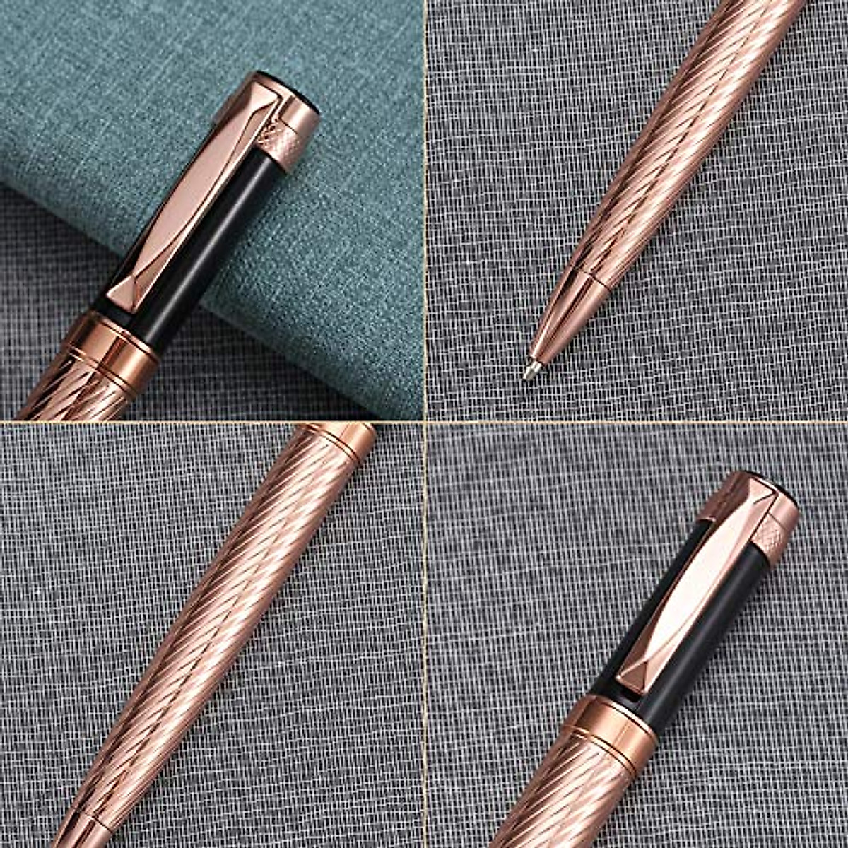Nekigoen Ballpoint Pen Medium Point Gel Black Ink with 2 Extra Refills,Luxury Stainless Steel Fancy pens Twist to Open Retractable Pen Signature Executive Business Pen for Men Women B1 (Rose Gold)