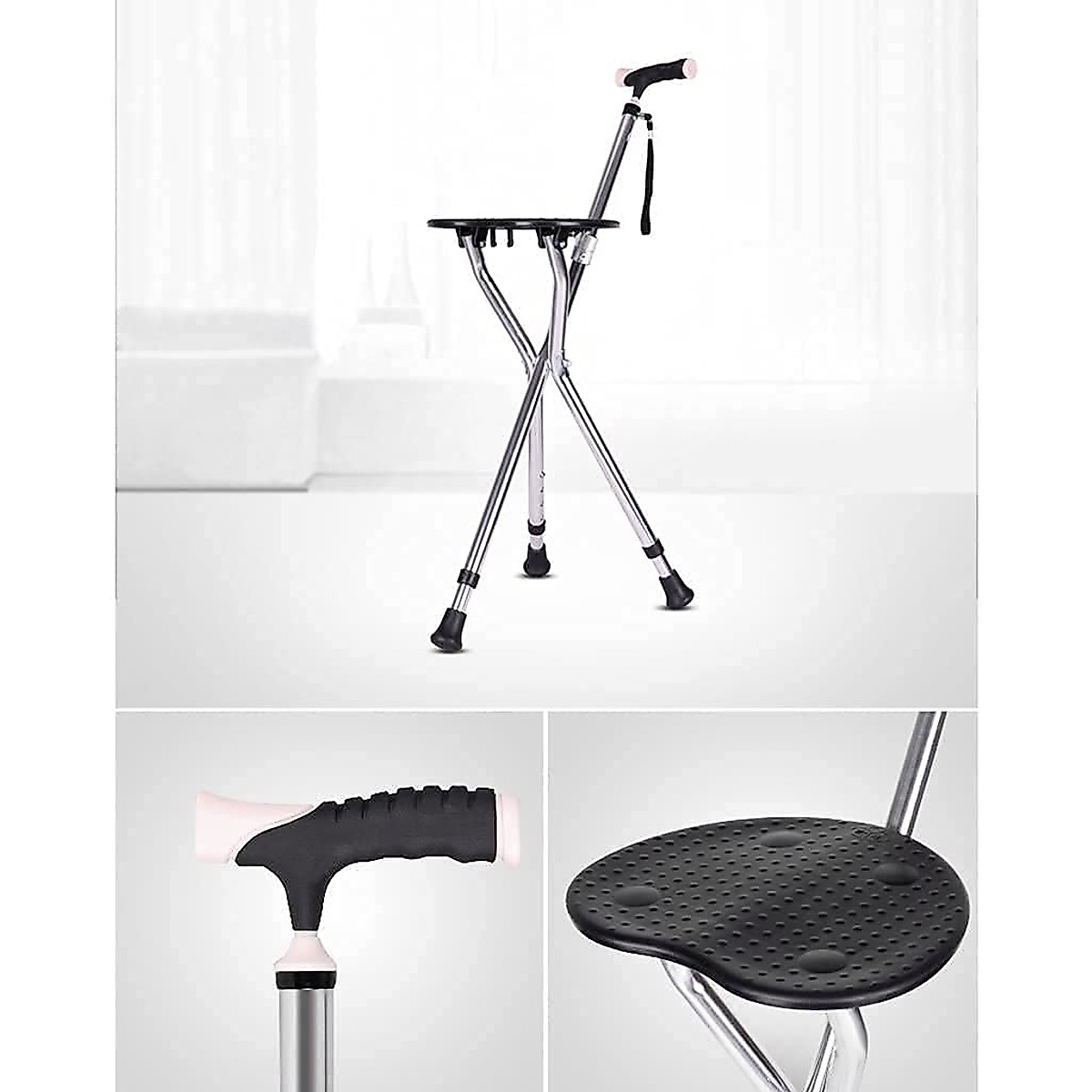Crutches for Adults Crutches Multifunctional Seat Crutch Aluminum Alloy Walking Stick Folding Three-Legged Stool Elderly Non-Slip Stick Rocking Chair