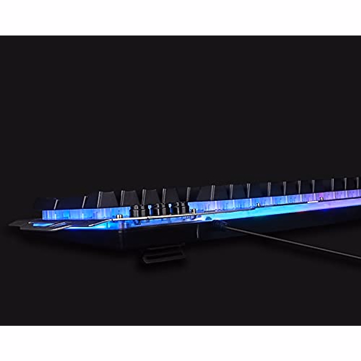 MUMUJJ Computer Gaming Mechanical Keyboard, 7-Color Rainbow Backlit Effect, with Mobile Phone Holder, Multimedia Shortcuts, Black