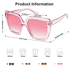 SOJOS Horned Rim Thick Sunglasses for Women Trendy Oversized Black Modern Hipster Fashion Shades SJ2161 with Transparent/Gradient Pink