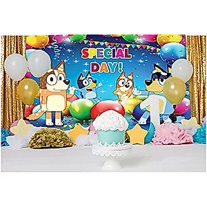 Bluey Birthday Backdrop Banner Party Decorations Sheepdog 7x5 ft Bingo Cartoon Dog Happy Birthday Supplies Special Day Background for Multi Occasions