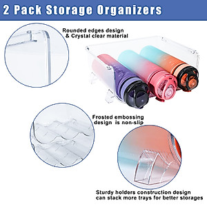 Water Bottle Organizer, Storage Holder for Kitchen Organization,Fridge, Pantry,Cabinet,Countertop,Cupboard- Plastic Cup Rack Shelf for Wine,Water,Drink- 2 Pack,Each Rack Holds 3 Containers,Clear
