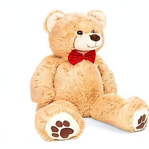 Best Choice Products 35in Giant Super Soft Plush Cuddly Teddy Bear Stuffed Animal Toy for Bedroom, Kids Playroom w/Bow Tie, Footprints - Brown