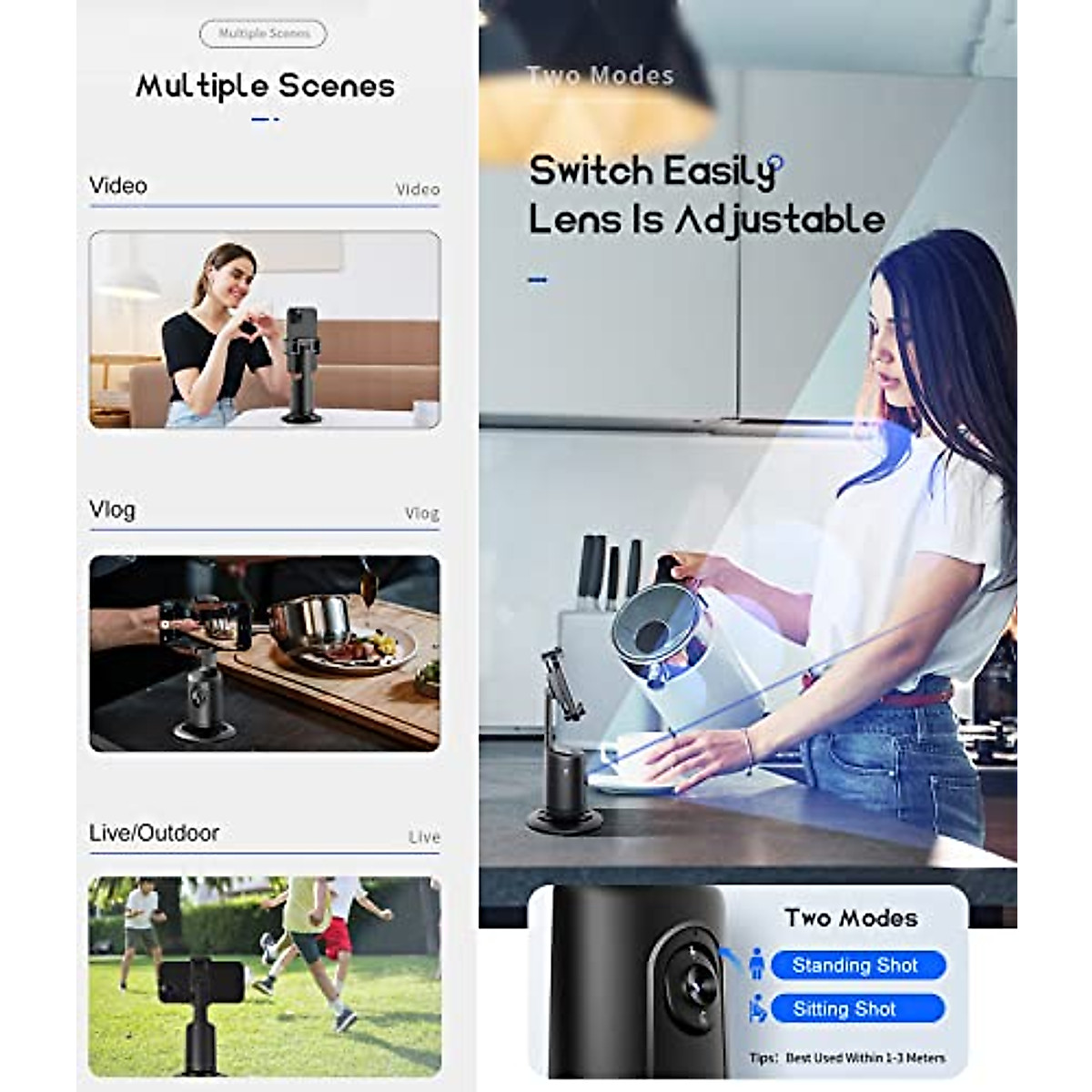 RIEIEK auto recognizes and Tracks Mobile Phone tripods, intelligently rotates 360-degree Shooting Phone Stand, and Does not Require APP to Start Gestures with one-Click Facial Tracking Gimbal
