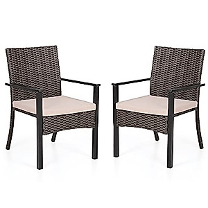 PHI VILLA Outdoor Wicker Chairs Set of 2, Rattan Covered Metal Armchairs with Removable Cushion, Heavy Duty Furniture Set for Patio, Deck, Porch, Yard