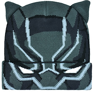 Marvel Black Panther Roll Down Cuff Beanie Hat, Black, One Size