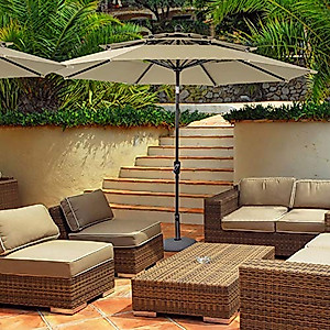 PHI VILLA 10ft Patio Umbrellas, Outdoor 3 Tier Vented Market Table Umbrella with 1.5" Aluminum Pole and 8 Sturdy Ribs, (Beige) for Poolside, Garden Terrace