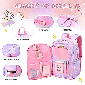 BEFUNIRISE Girls Backpack, School Backpacks 16 17 inch for Girls,Cute Book Bag for Teen Kid Elementary Middle High School (Purple Set, Small)