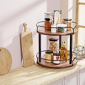 MUTUALUS Lazy Susan Organizer 2 Tier - Turntable Spice Rack for Table Top, Wooden Rotating Lazy Susan for Cabinet Pantry Kitchen Countertop Dining Table Cupboard Bathroom Vanity Storage
