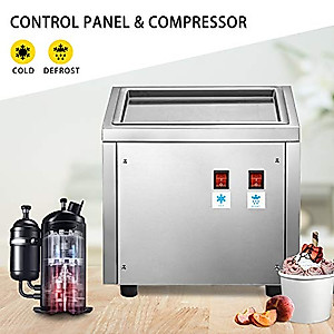 VEVOR Commercial Rolled Ice Cream Machine, Stir-Fried Ice Cream Roll Machine with Single Square Pan, Stainless Steel Stir-Fried Ice Cream Roll Maker, Yogurt Cream Machine for Bars Cafés Dessert Shops