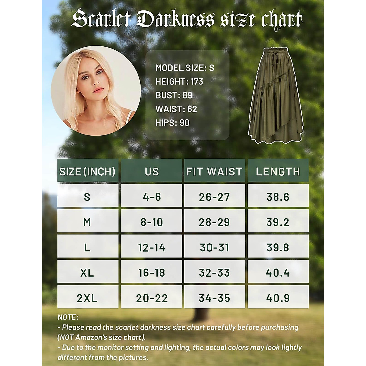 Scarlet Darkness Renaissance Skirt Women Ren Fair Costume High Waist Flowy Boho Skirt Brown M