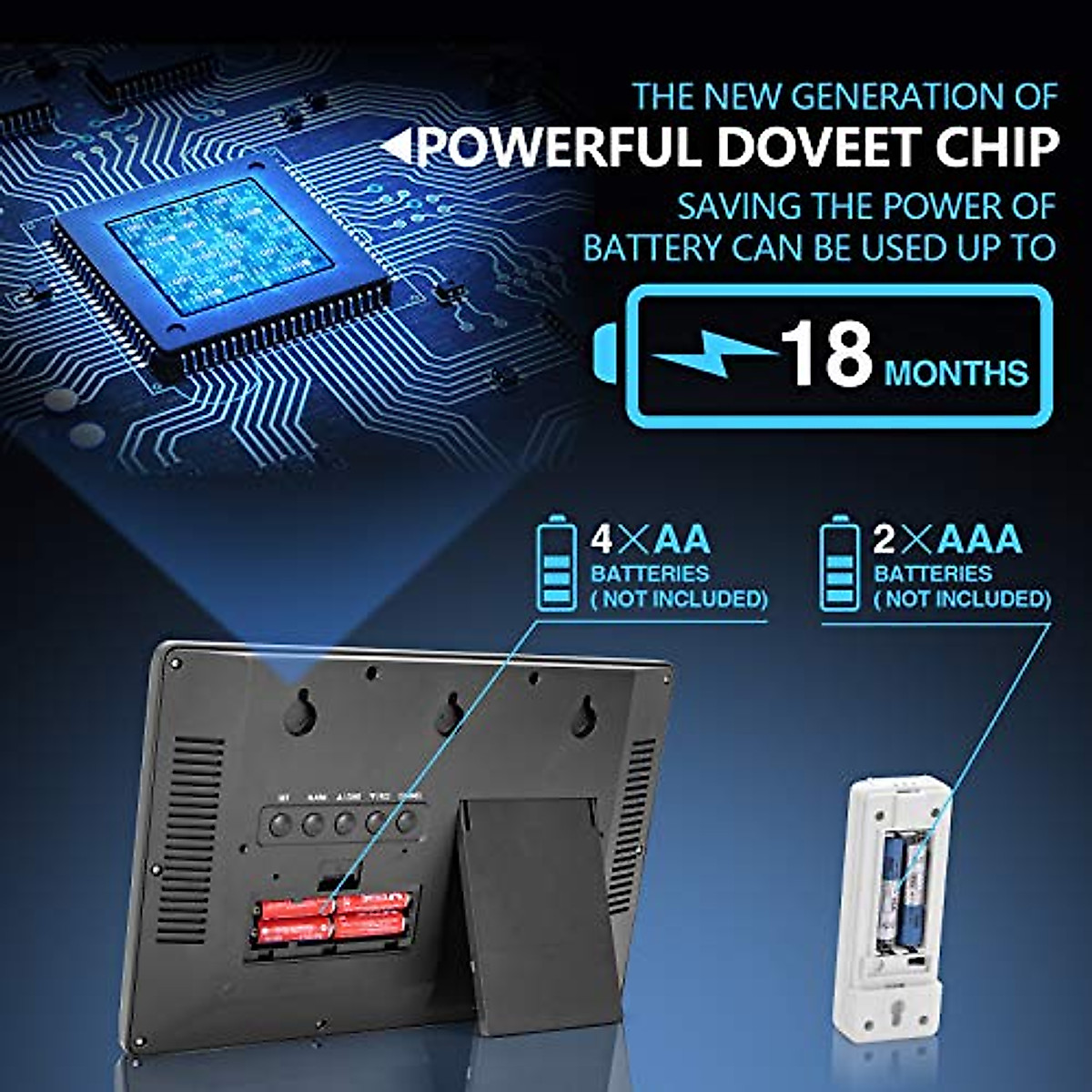 Atomic Clock DOVEET-Digital Wall Clock Never Needs Setting/ Easy to Read/Easy Set Up/Indoor Outdoor Temperature-Wireless Outdoor Sensor Battery Powered(4.5" Numbers)