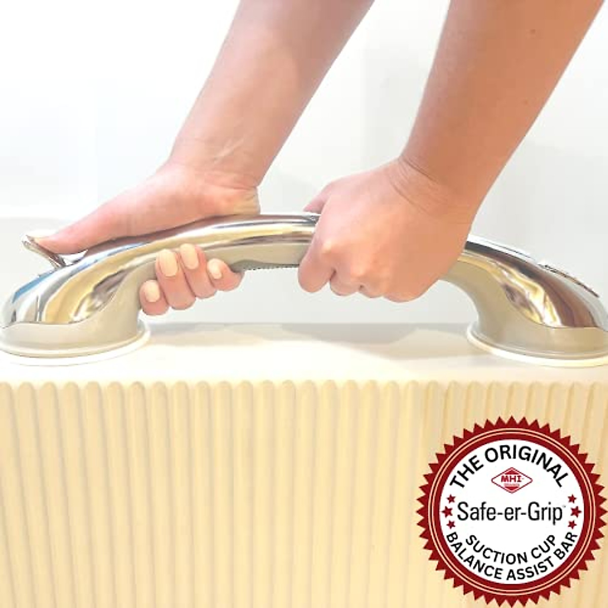 Safe-er-Grip Changing Lifestyles Suction Cup Grab Bars for Bathtubs & Showers; Safety Bathroom Assist Handle, Chrome, 16 inches