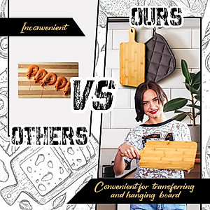 Nuenen 10 Pcs Wood Cutting Board with Handle 15.7 x 7.8 Inch Wooden Serving Board Kitchen Chopping Boards for Pizza, Bread, Cheese, Charcuterie, Fruit, Vegetables(Bamboo)