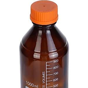 Basstein Lab Media Storage Amber Bottles Brown Graduated Glass Container GL45 Screw Cap Leakproof Multi-Purpose for Scientific | Pack of 4 (Orange,1000ml)