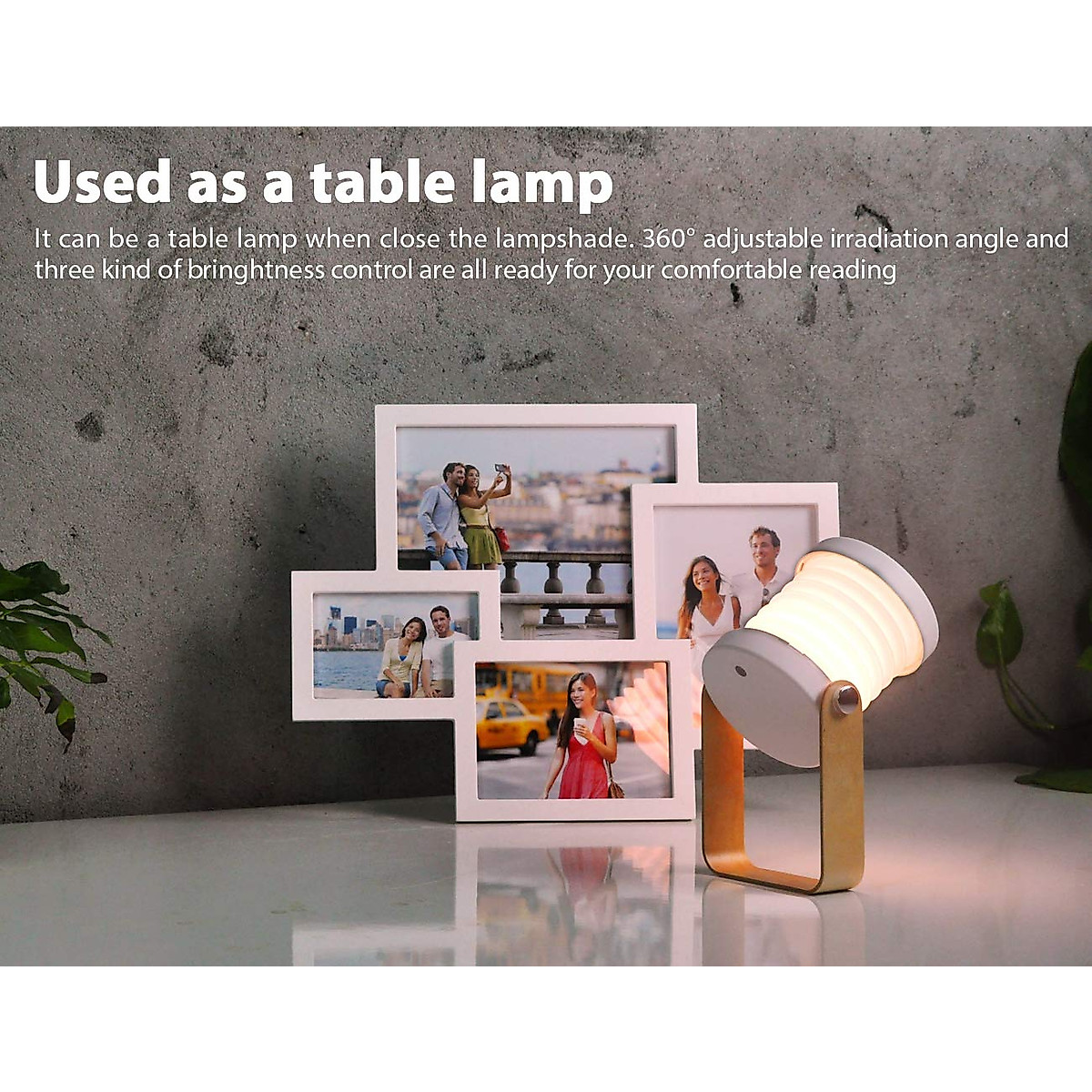 Rechargeable Portable Folding LED Lantern Lamp, WYNK Battery Operated Reading Light Table Lamp Outdoor Lamp Desk Lamp, Dimmable Multifunctional Night Light, Bedside Lamp for Bedroom