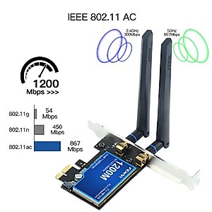 PCI-E WiFi Card BT4.0 for MacOS Windows 7/8/10/11 802.11a/g/n/ac PCI-E PCI Network Adapter mac-Compatible Wi-Fi AirDrop Handoff Instant Hotspot macOS MIMO Mac OS X natively Supported BCM4360 AC1200