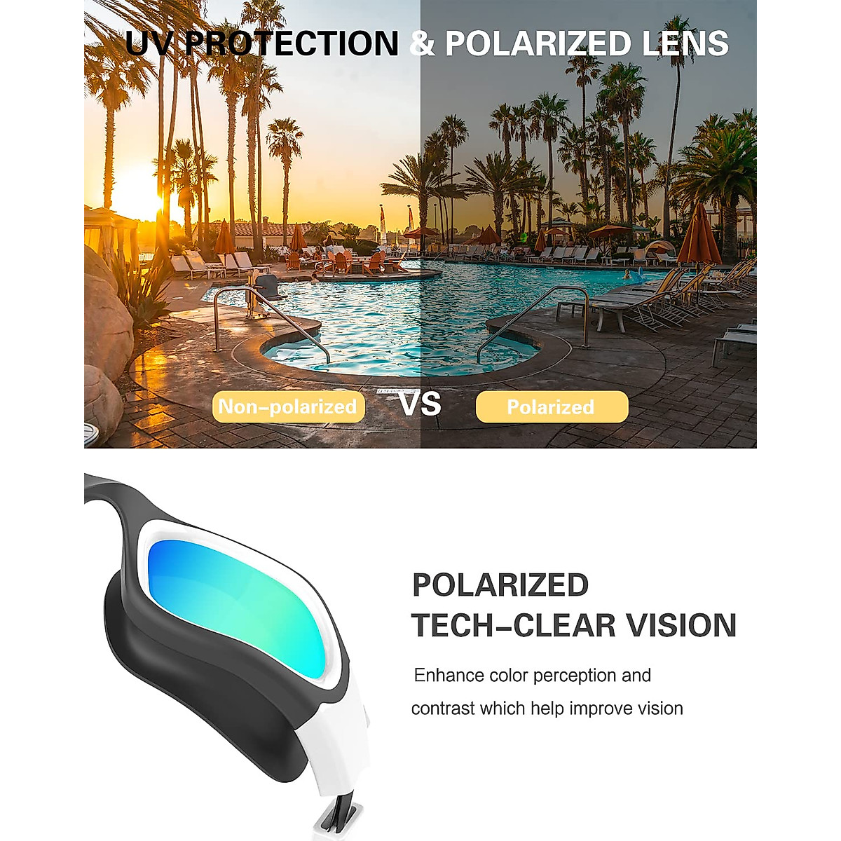 Kimasha Swim Goggles, Polarized Swimming Goggles Swimming Goggles for Men Women Adults,Anti Fog/UV Protection (Polarized + Mirror Gold)