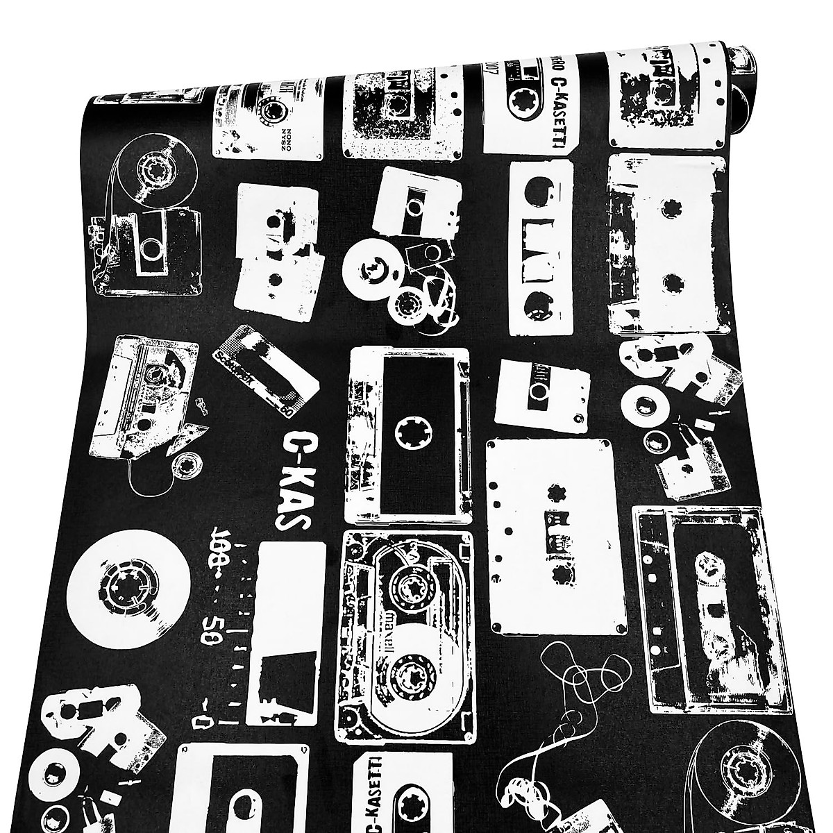 Yifely Black White Drawer Covering Paper Retro Cassette Shelf Liner Countertop Door Sticker 17.7inch by 9.8 Feet