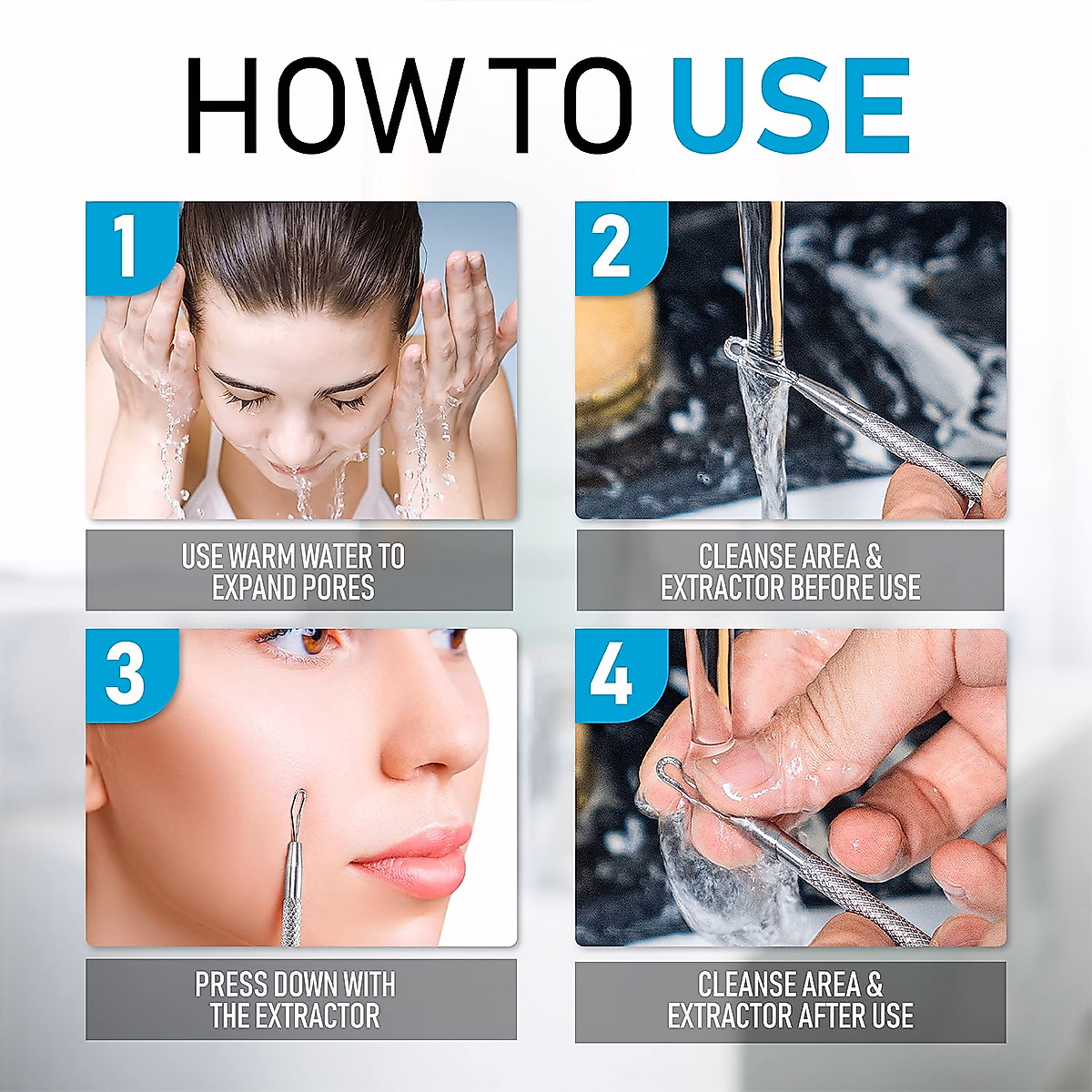 Hula Home Blackhead Remover Pimple Extractor Popper Tool Acne Comedone Blackhead, Blemish, Whitehead Popping, Zit Removing for Nose Face, 304 - Stainless Steel