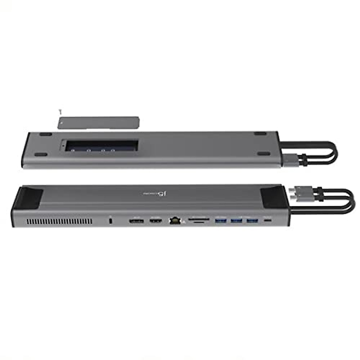 j5create USB C Dual 4K 60Hz Display Docking Station (12-in-1), Built-in M.2 SSD Slot, HDMI, DisplayPort, 10Gbps USB-A, Card Reader, PD 100W, Ethernet, for 2021 MacBook Pro (JCD552)