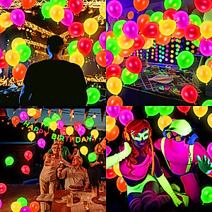 RUBFAC 120 Pcs UV Neon Balloons, Neon Glow Party Balloons UV Black Light Balloons Glow in the Dark for Birthday Decorations Wedding Glow Party Supplies Blacklight Reactive Fluorescent Balloons