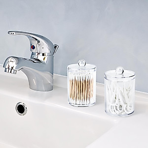 Emlim 3 PACK Clear Plastic Bathroom Vanity Canisters Jars,Holder Dispenser with Lid,Swabs Holder Jar Cotton Balls Pads For Bathroom Organization Office Dresser Organizer