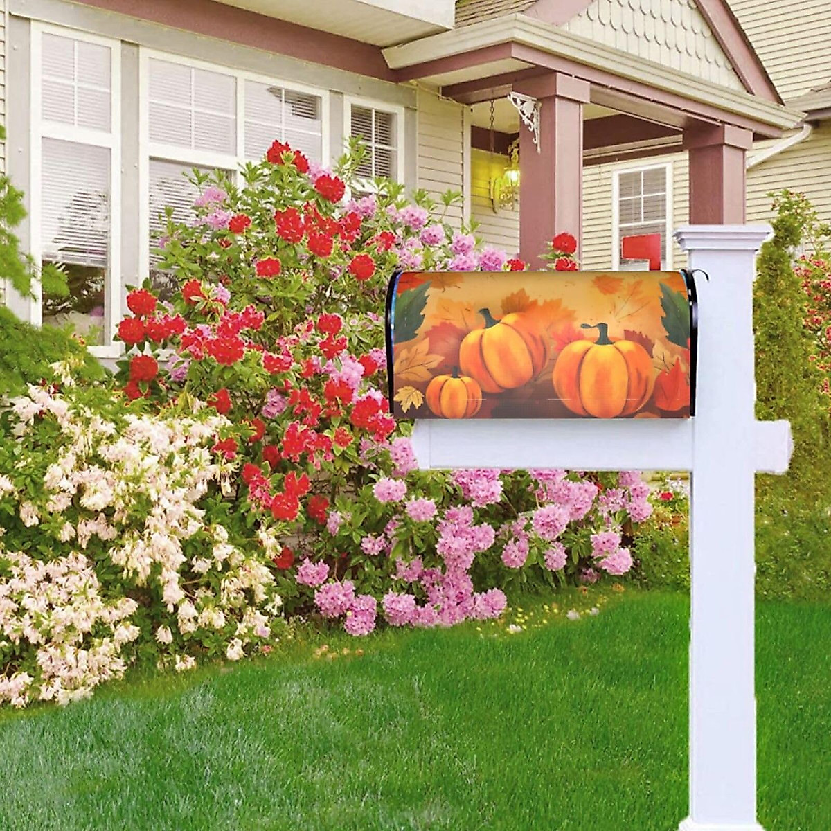 Ouqiuwa Fall Sunflowers Pumpkins Butterfly Maple Leaf Thanksgiving Welcome Magnetic Mailbox Cover, Mailbox Wrap Decorative for Garden Yard Home 21x18 in