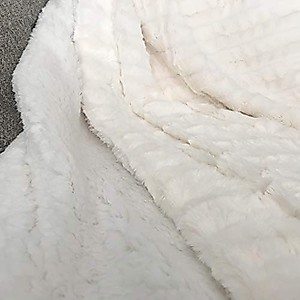 long rich Longrich Embossed Faux-Fur Reversible Sherpa, Ivory throw blanket 50 in X 60 in