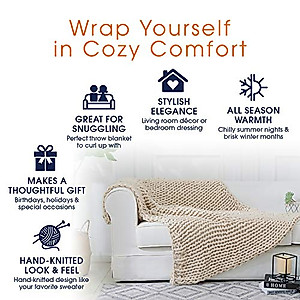 Cheer Collection Chunky Cable Knit Throw Blanket for Couch, Sofa, Bedroom and Living Room - Extra Soft and Cozy Decorative Throws - 50" x 60", Taupe