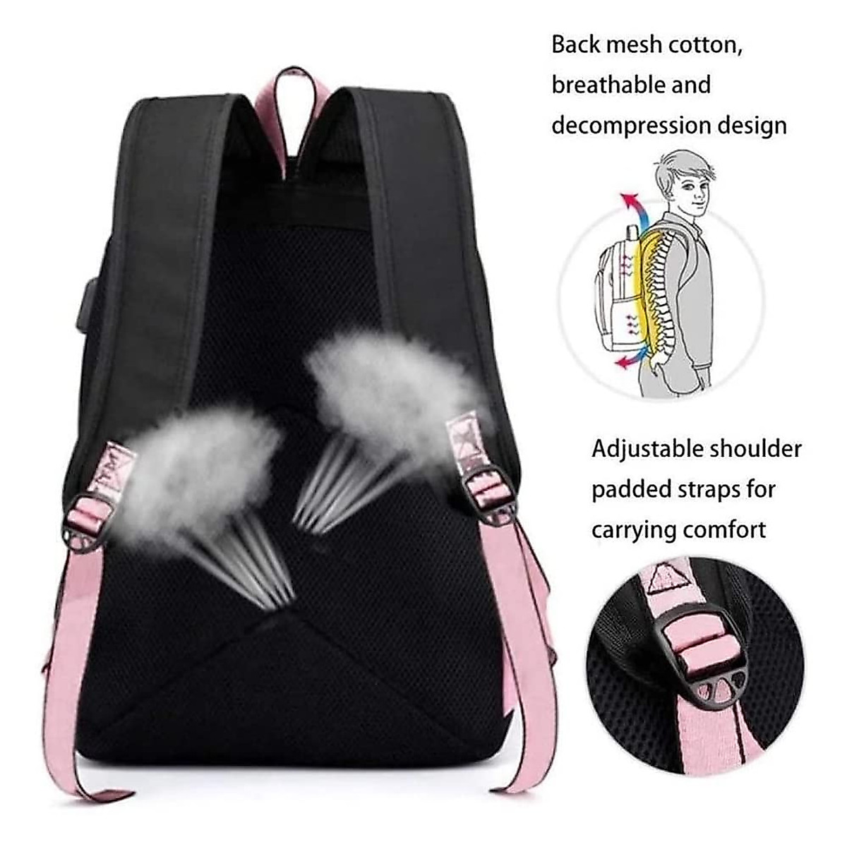 Alikpop USB Backpack Jimin Suga Jin Taehyung V Jungkook Korean Casual Backpack Daypack Laptop Bag College Bag Book Bag School Bag With Pencil Bag (A)